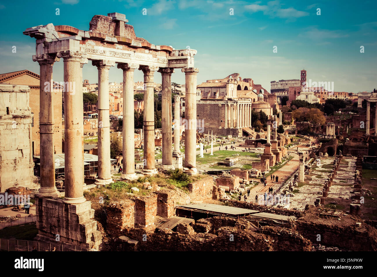 panorama of the Roman Forum Foro Romano and Ruins of Septimius Severus ...