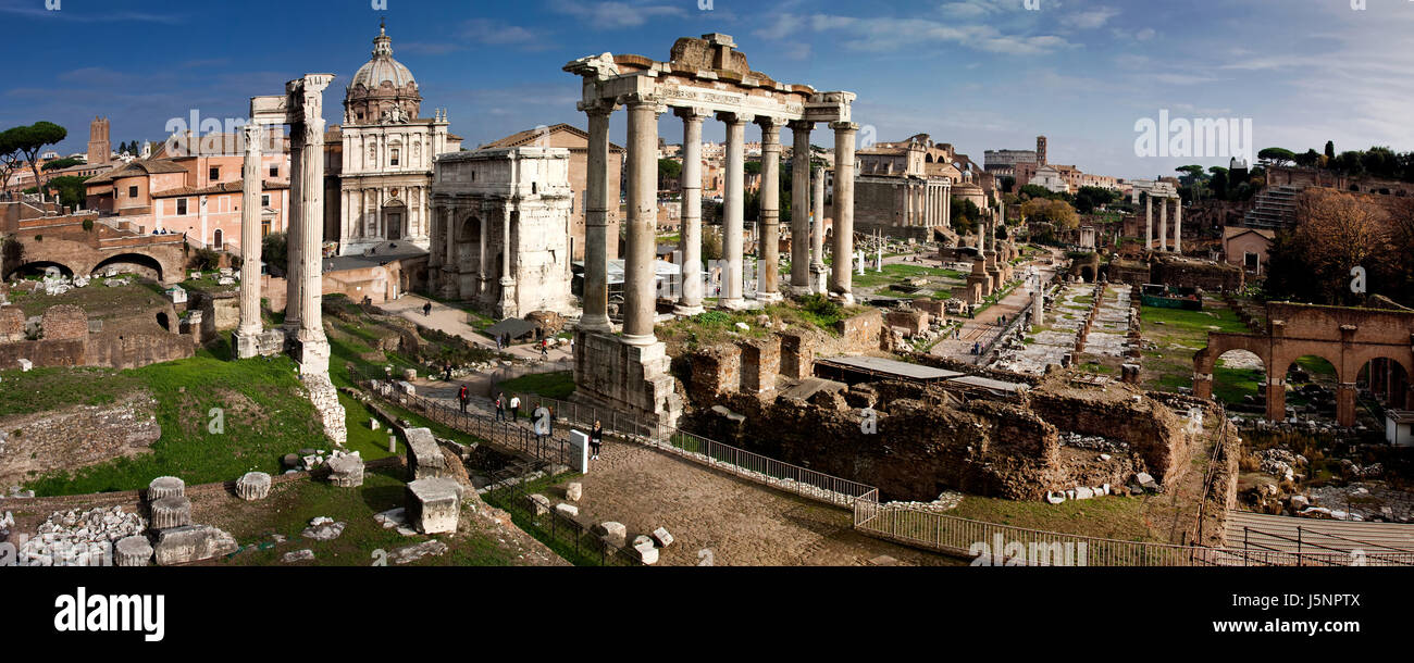 panorama of the Roman Forum Foro Romano and Ruins of Septimius Severus ...