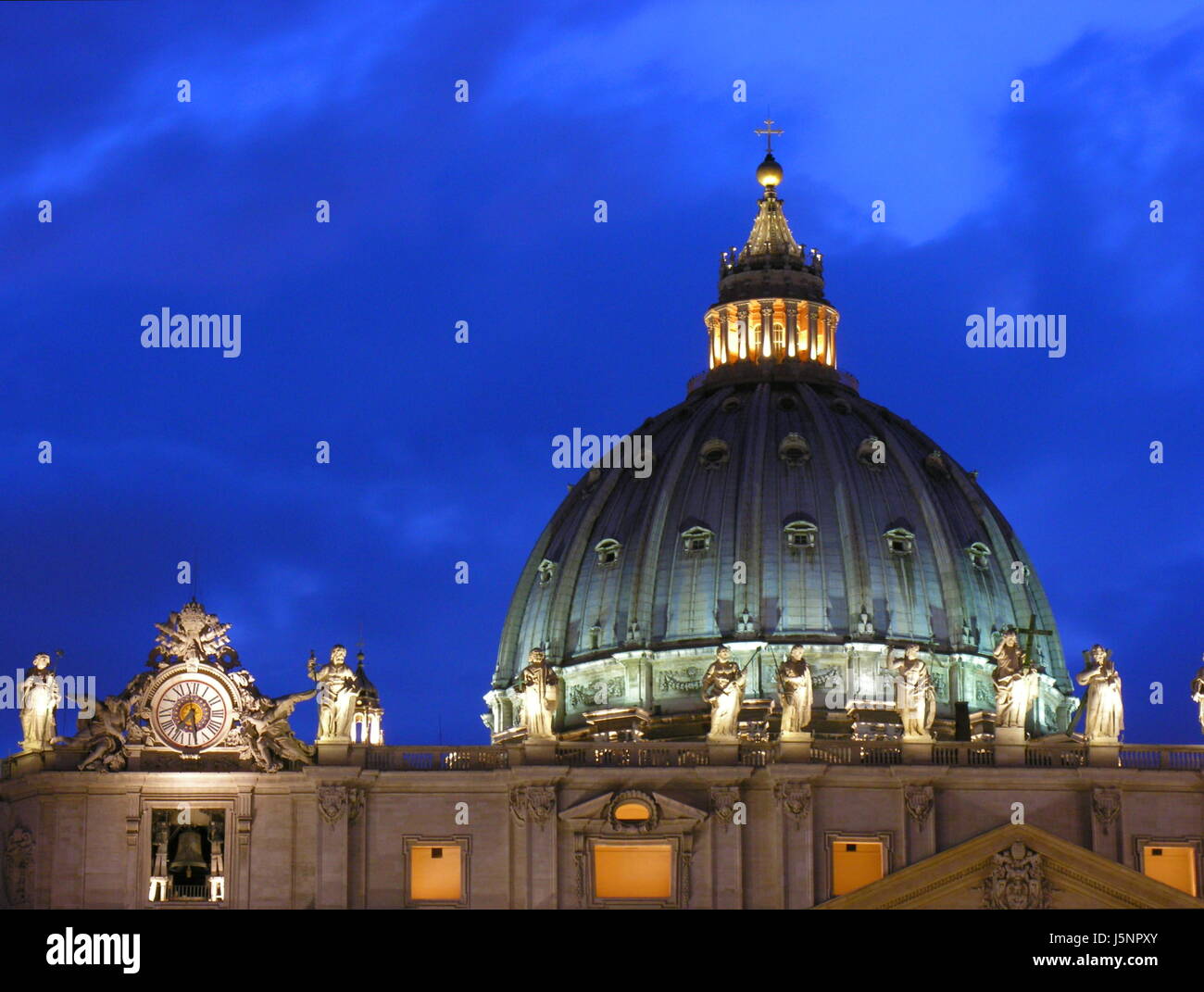 church cathedral dome night nighttime lighted evening petersdom Rome ...