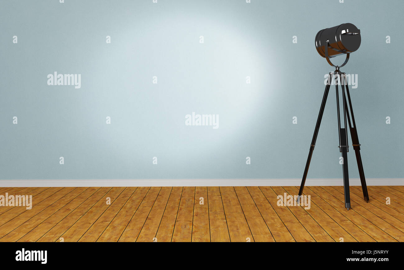 Empty room with a spotlight on a tripod - 3d render Stock Photo - Alamy