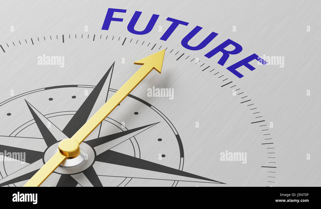 Compass needle pointing to the word Future Stock Photo - Alamy