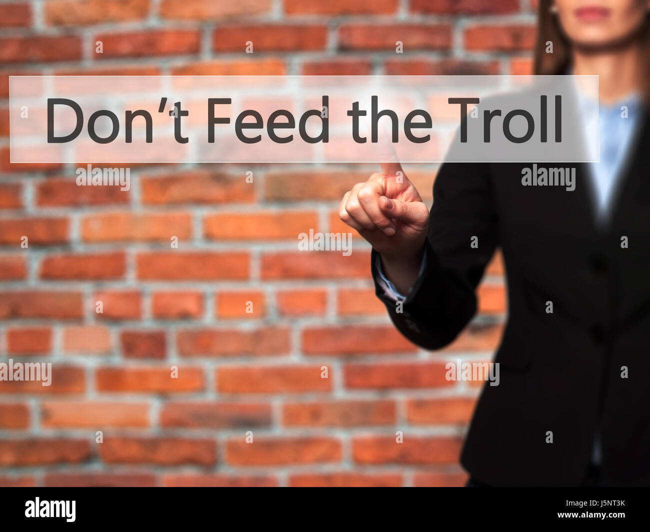 Don't Feed the Troll - Businesswoman hand pressing button on touch ...