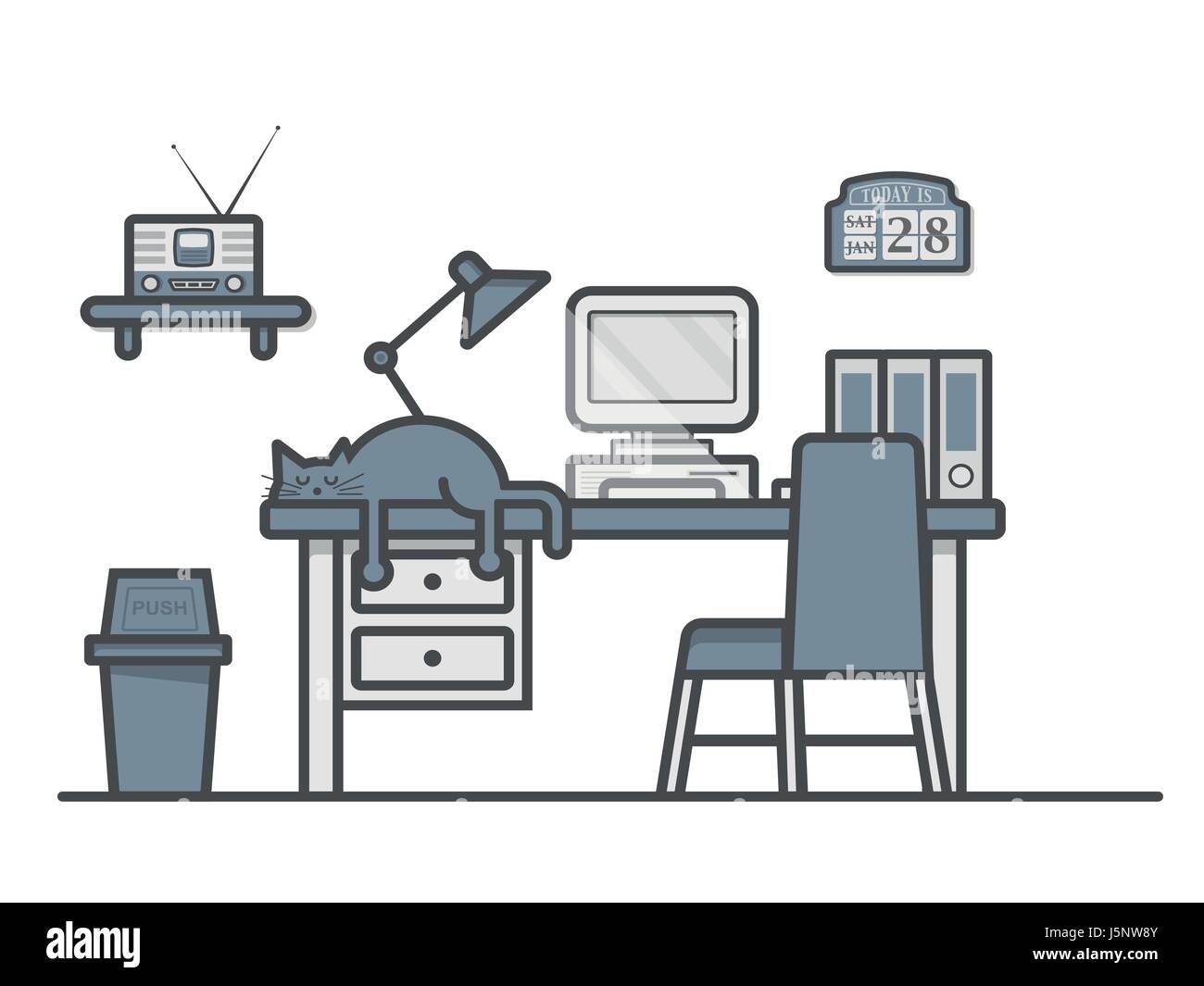 Vintage Vector Flat Line Workspace Stock Vector Image & Art - Alamy