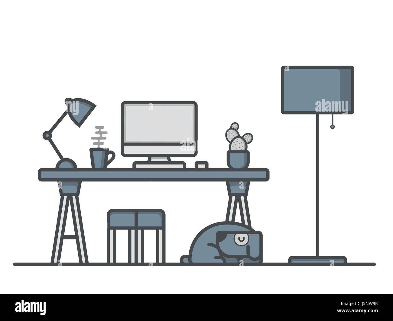 Vector Flat Line Workspace Stock Vector Image & Art - Alamy