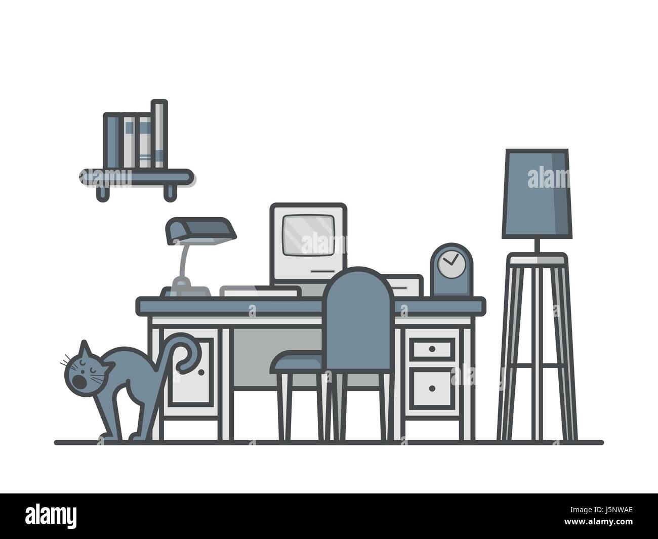 Vintage Vector Flat Line Workspace Stock Vector Image & Art - Alamy