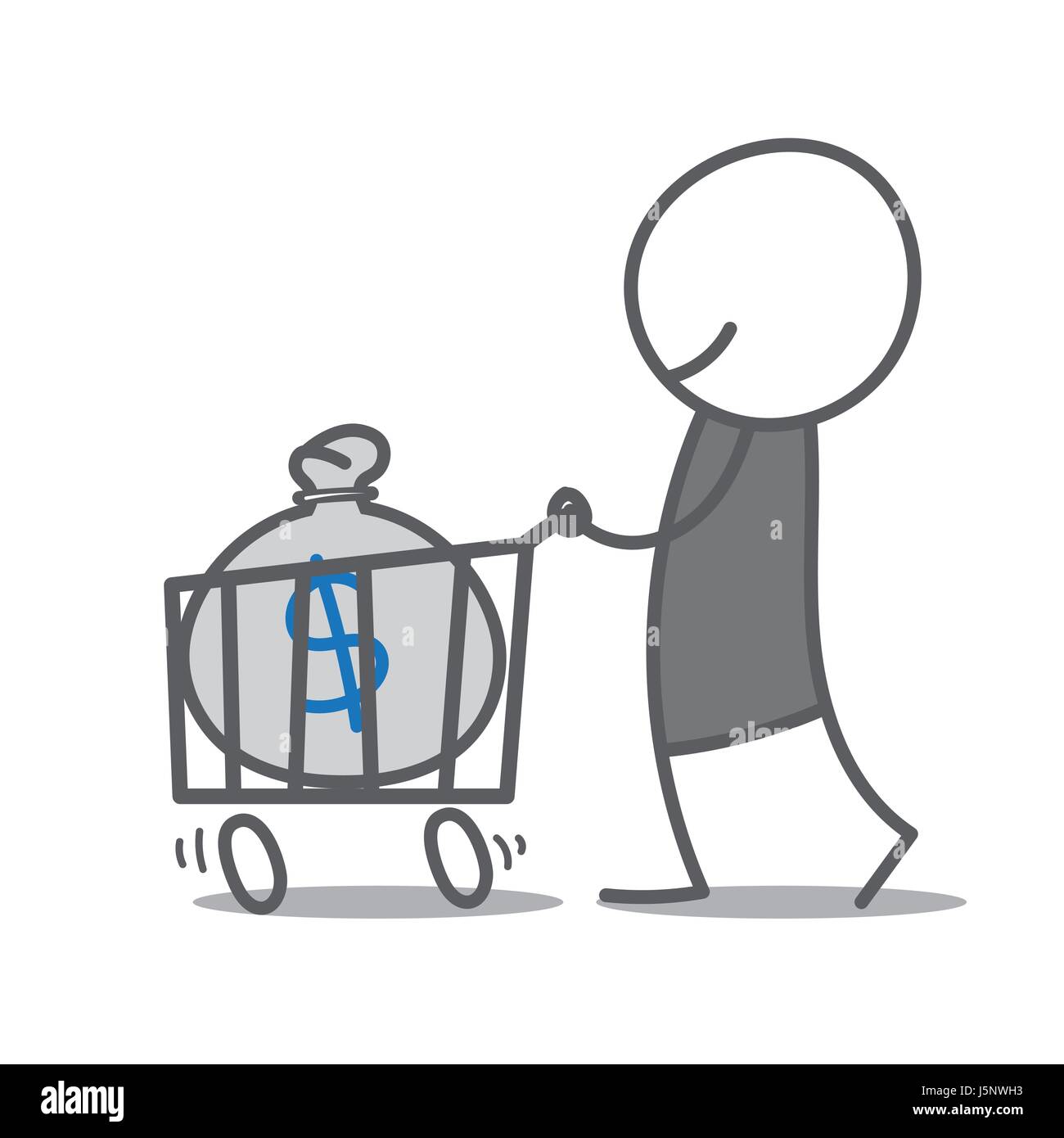 Doodle man pushing shopping cart with bag of money Stock Vector Image ...