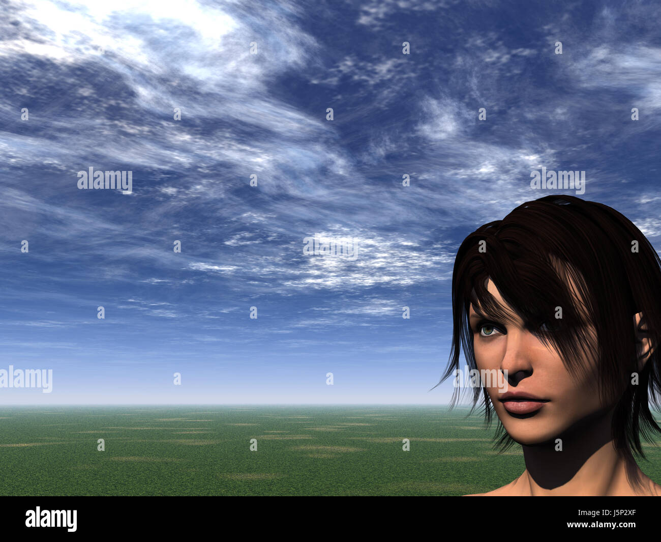 woman blue female horizon field portrait human human being illustration ...