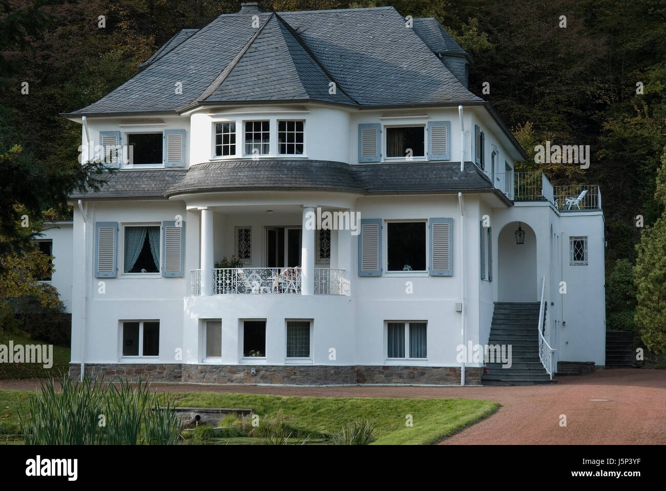 stairs house building home dwelling house residential building columns ...