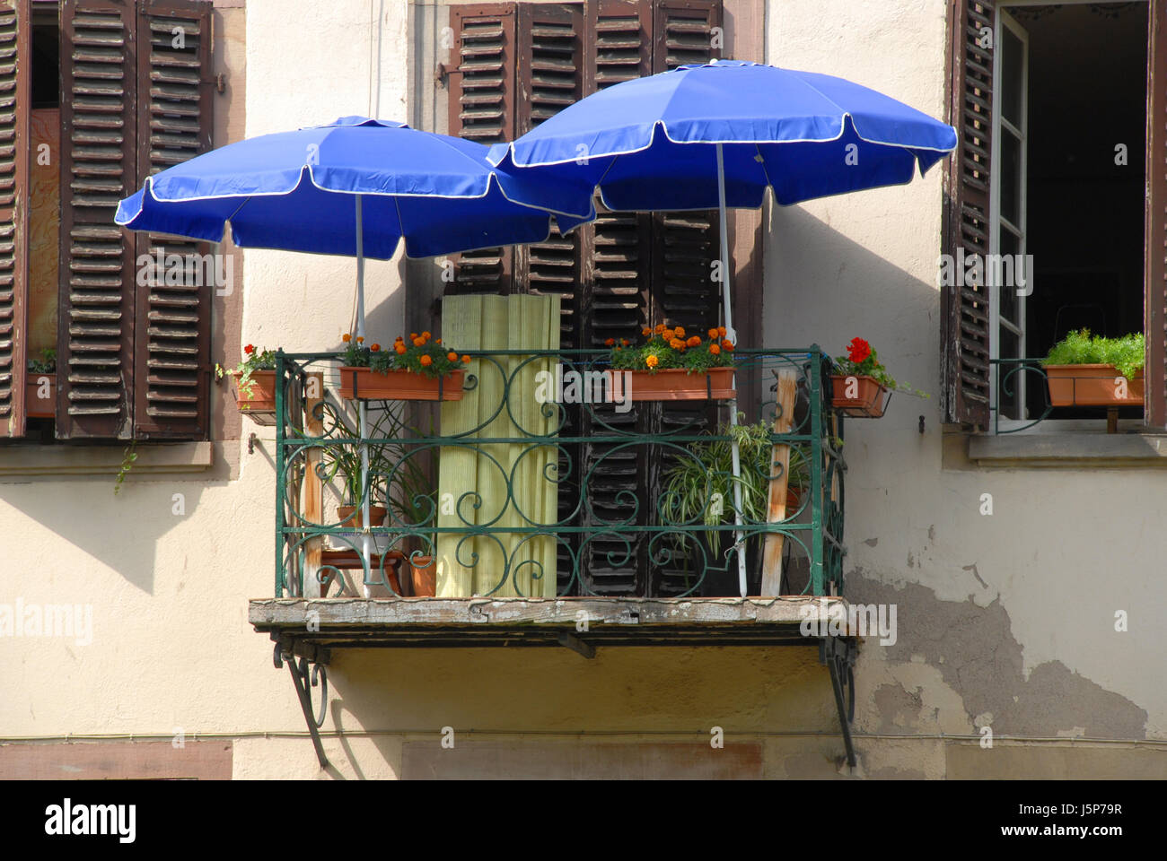 blue window porthole dormer window pane balcony france sunshade facade ...