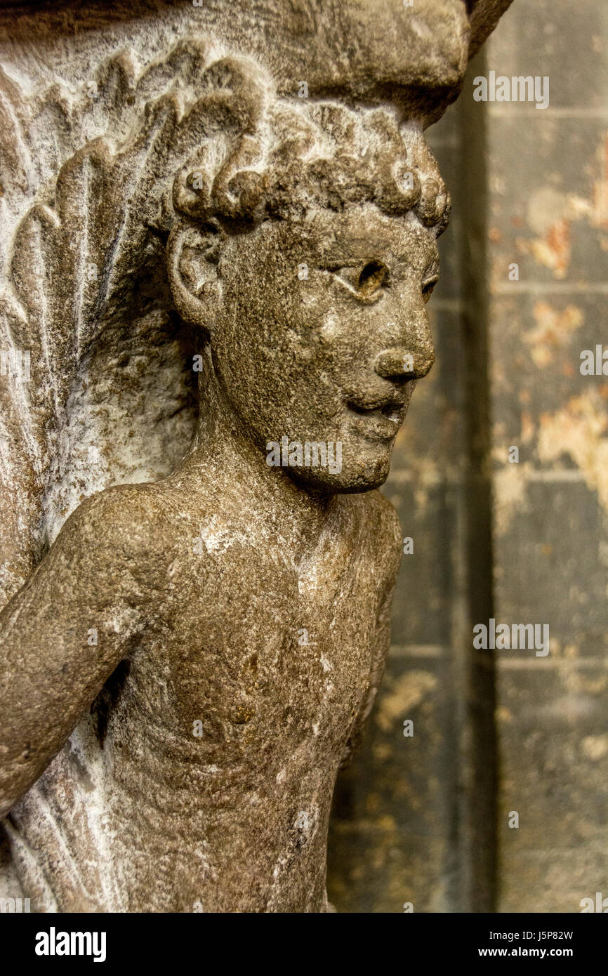 Mozac. The atlantes. Sculptures of Saint-Pierre Abbey Church. Puy de ...