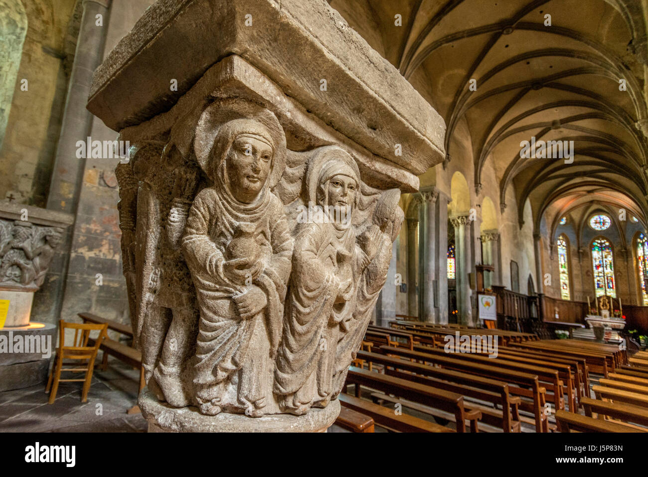 Mozac. Saint-Pierre Abbey Church. Capital of the Holy Women at the Tomb ...