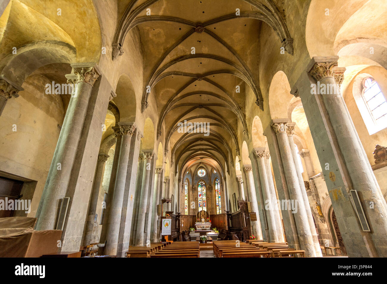 Mozac. Inside the abbey church of Saint-Pierre. Puy de Dome department ...