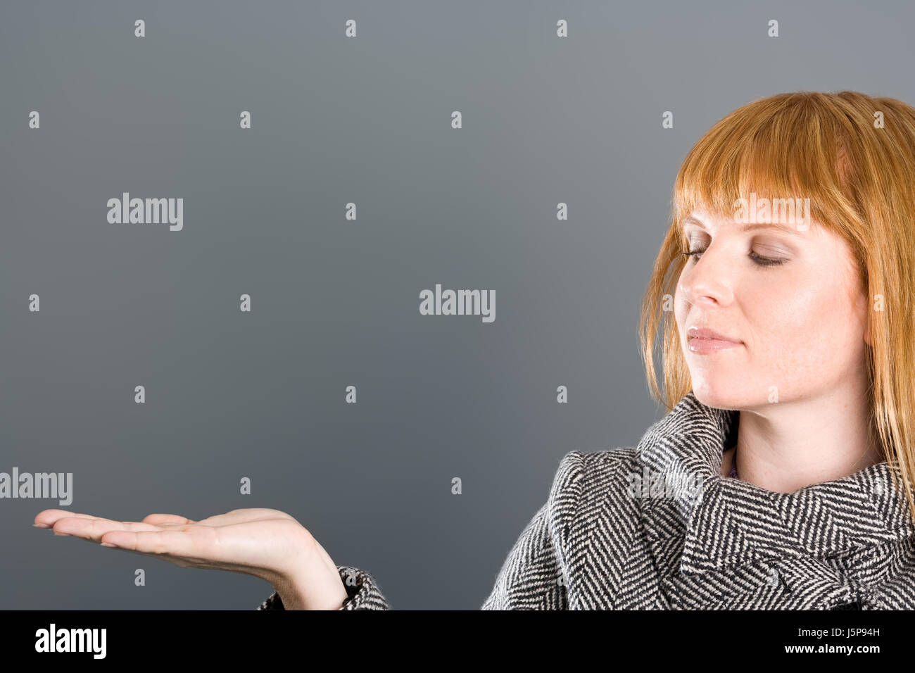 woman present indicate show hand presentation model design project ...