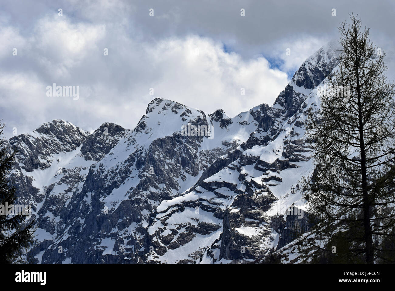 Snow capped mountain peaks on Alps Stock Photo - Alamy