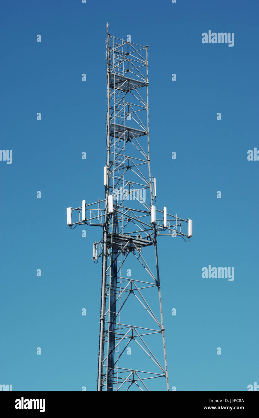 sign signal blue tower waves communication radio tower antenna scaffold ...