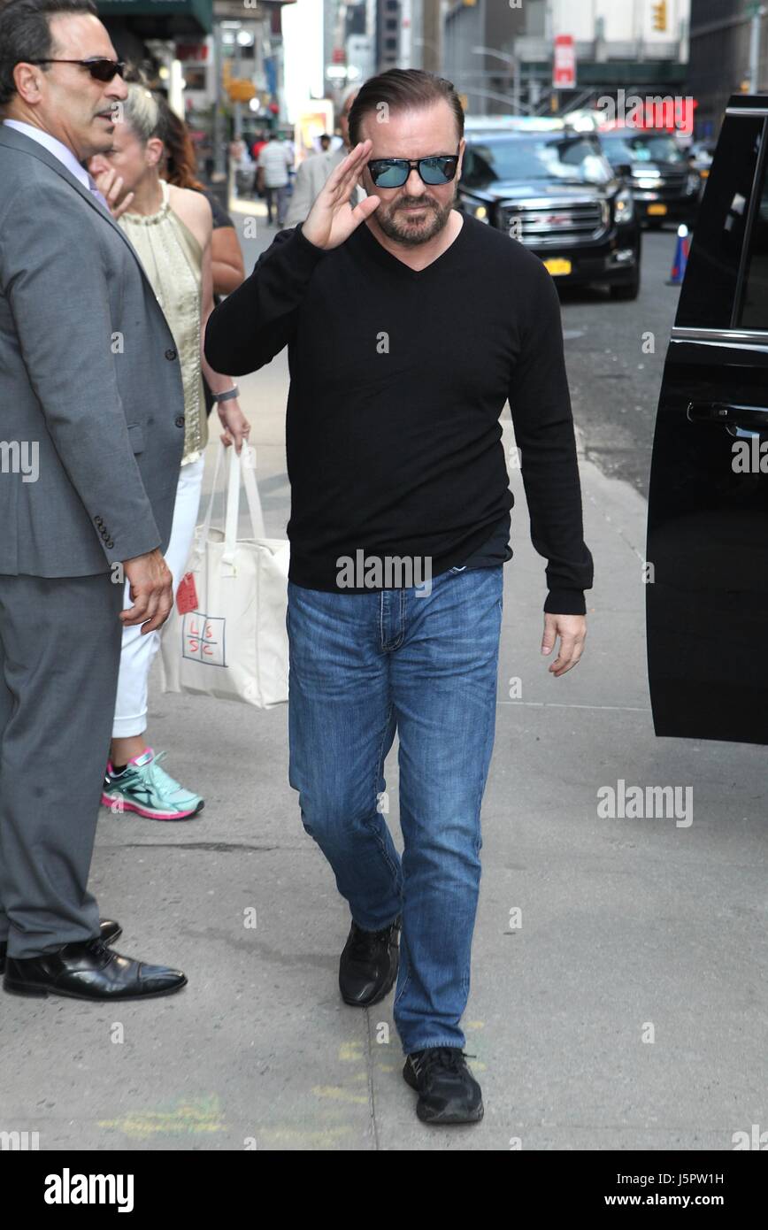 New York, NY, USA. 18th May, 2017. Ricky Gervais arrives at The Late ...