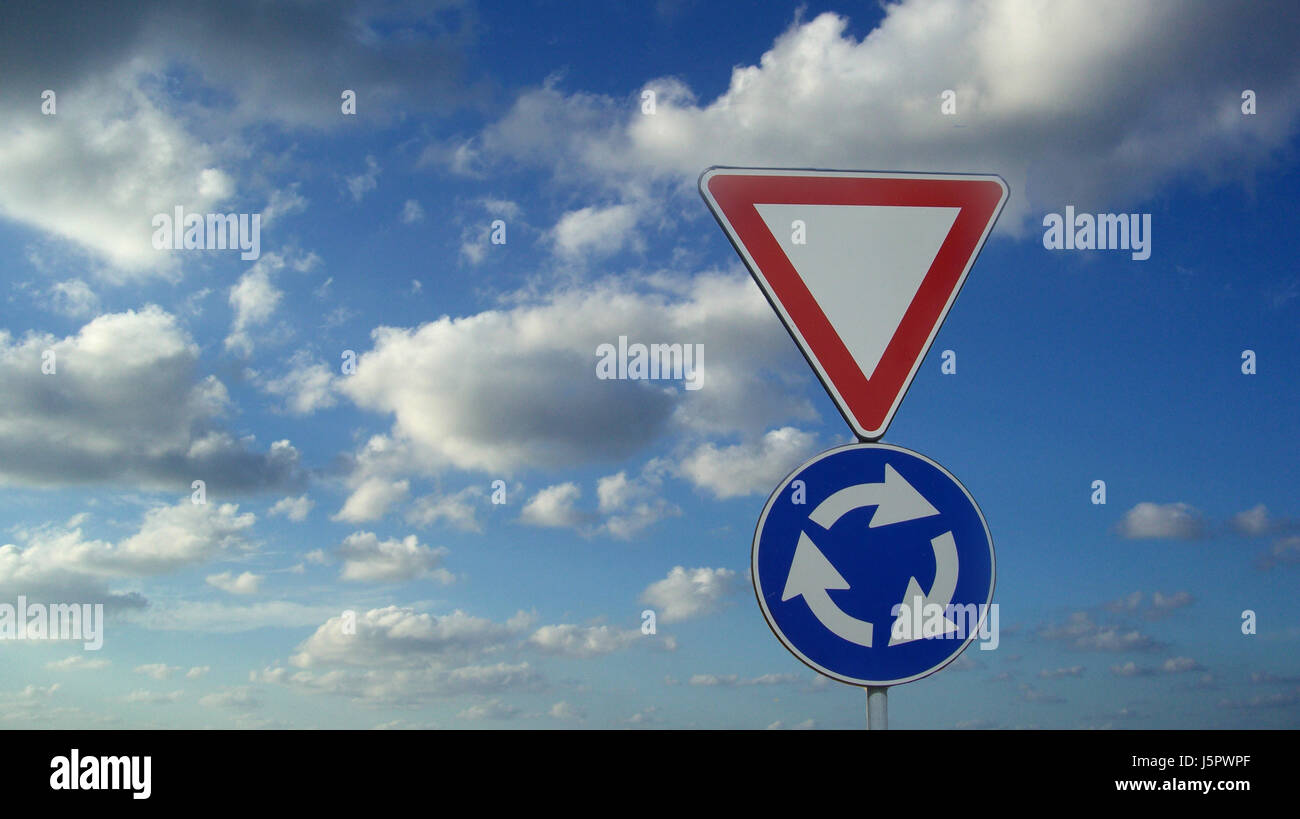 sign signal blue cloudy malta traffic sign attention roundabout traffic ...