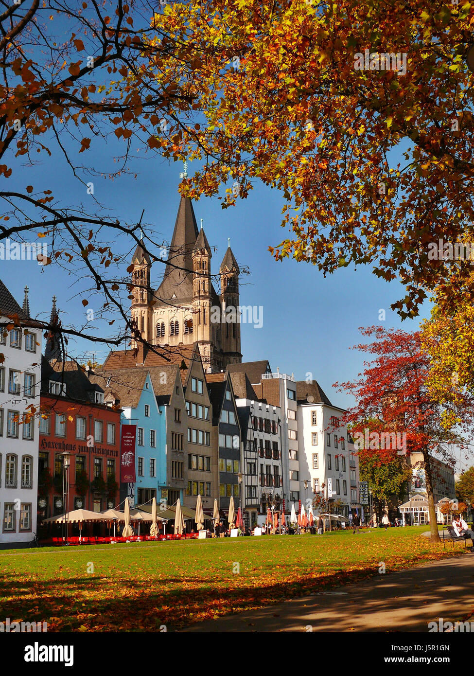 blue house building church colour tree cologne coloured colourful ...