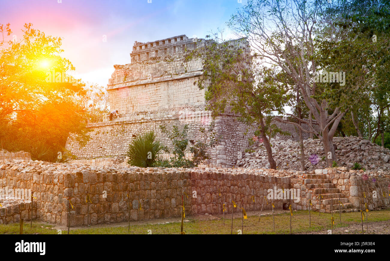 Famous pyramid ruin at Maya archaeological site Kabah of Chichen Itza ...