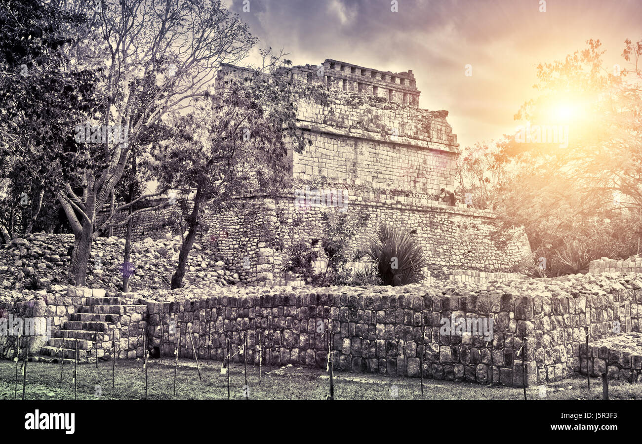 Famous pyramid ruin at Maya archaeological site Kabah of Chichen Itza ...