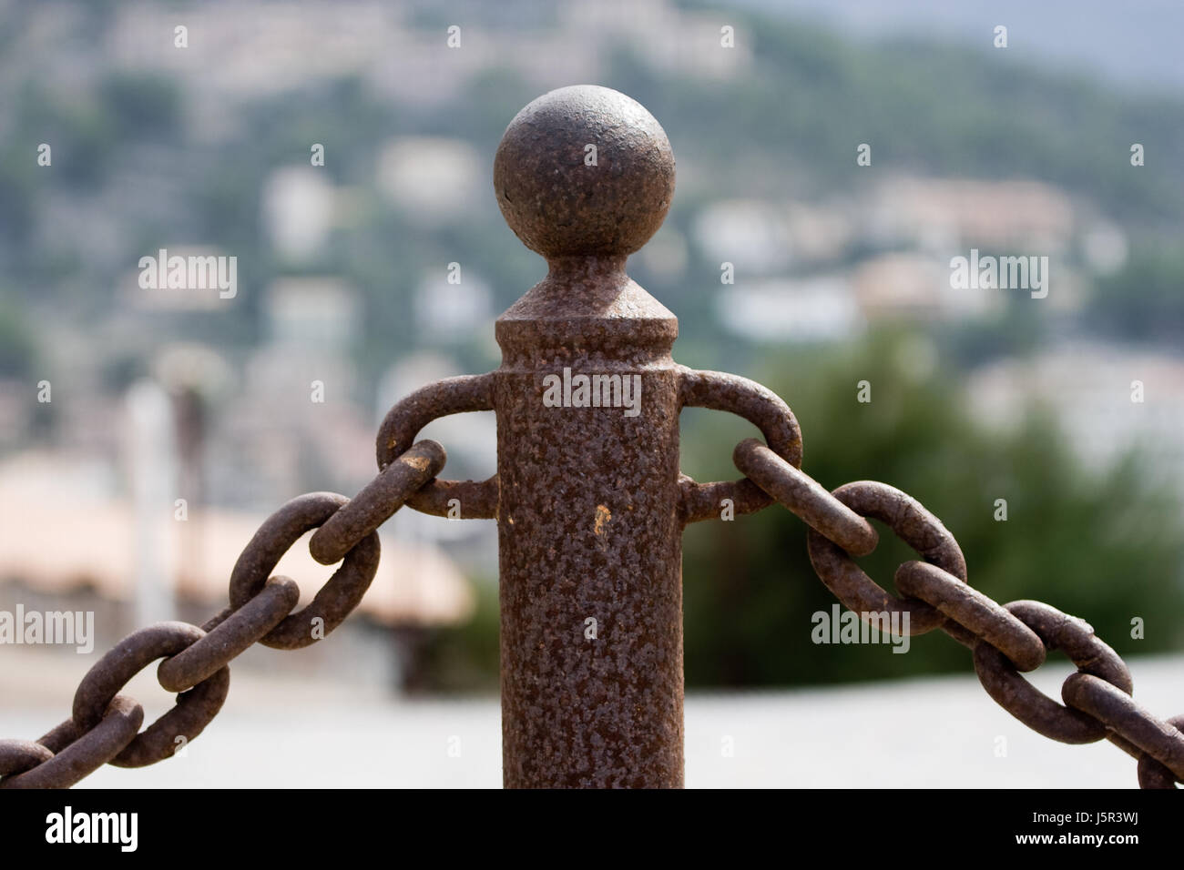 harbor chain ailing rusty rust harbours border barrier post locked salt ...
