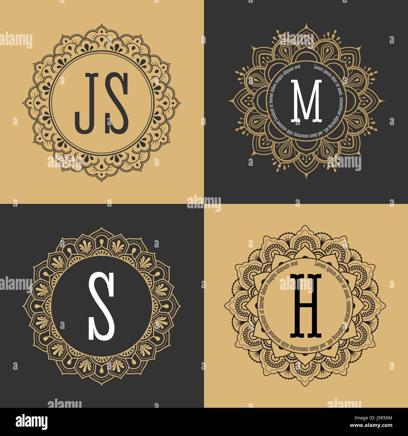 Monogram circle frame vintage luxury style. Elegant circle frame for ...