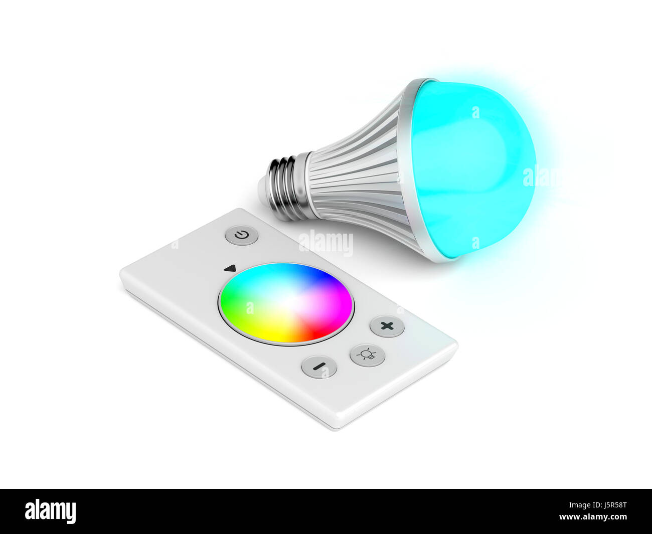 Remote control and color changing LED light bulb Stock Photo - Alamy