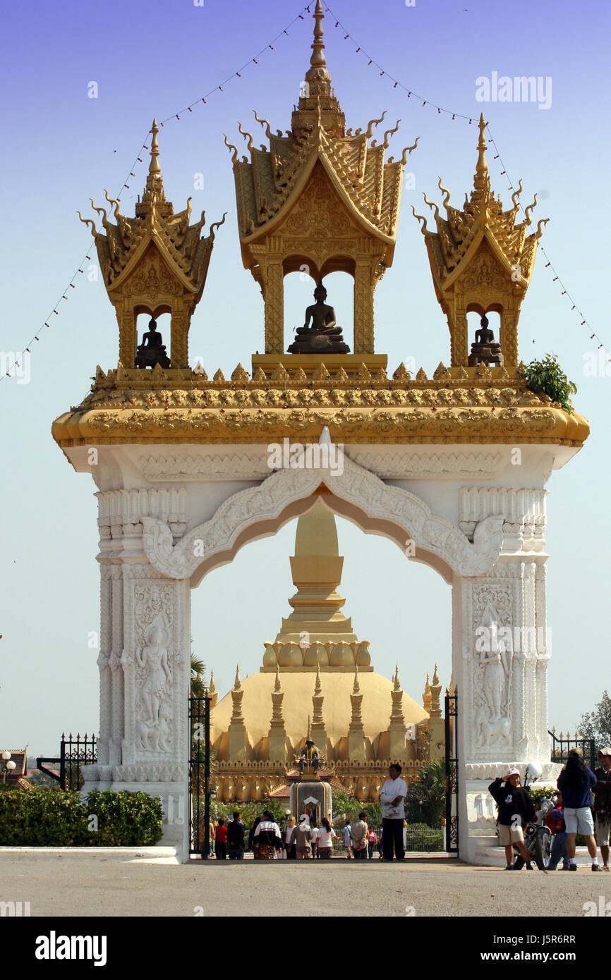 temple asia entrance buddha capital emblem pha that luang vietiane lao ...