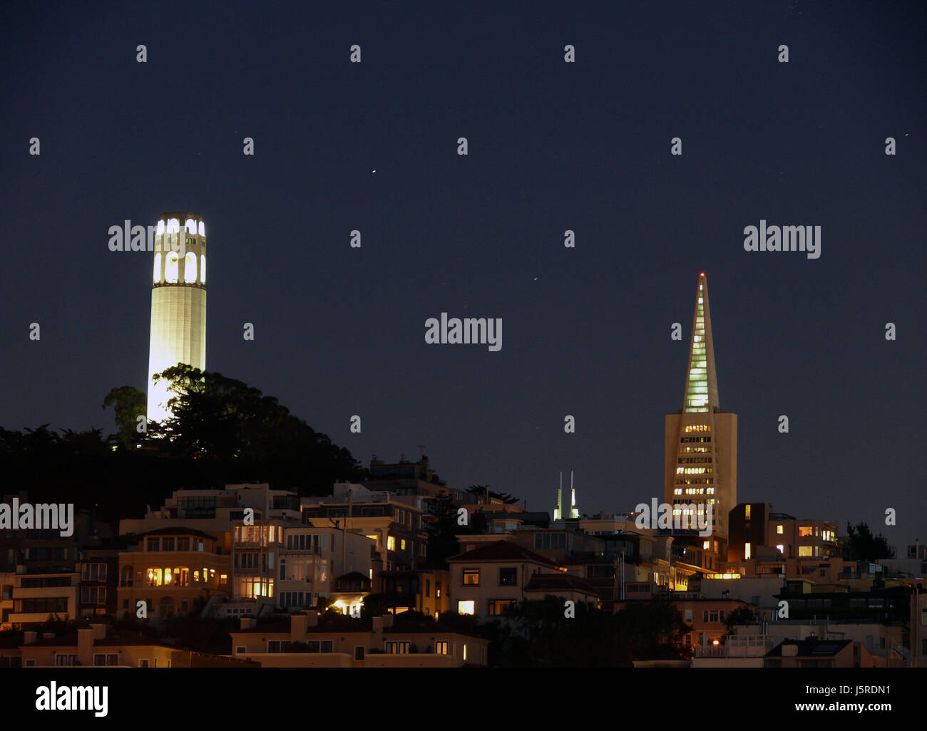 tower houses famous hill night nighttime lighted lights sights usa ...