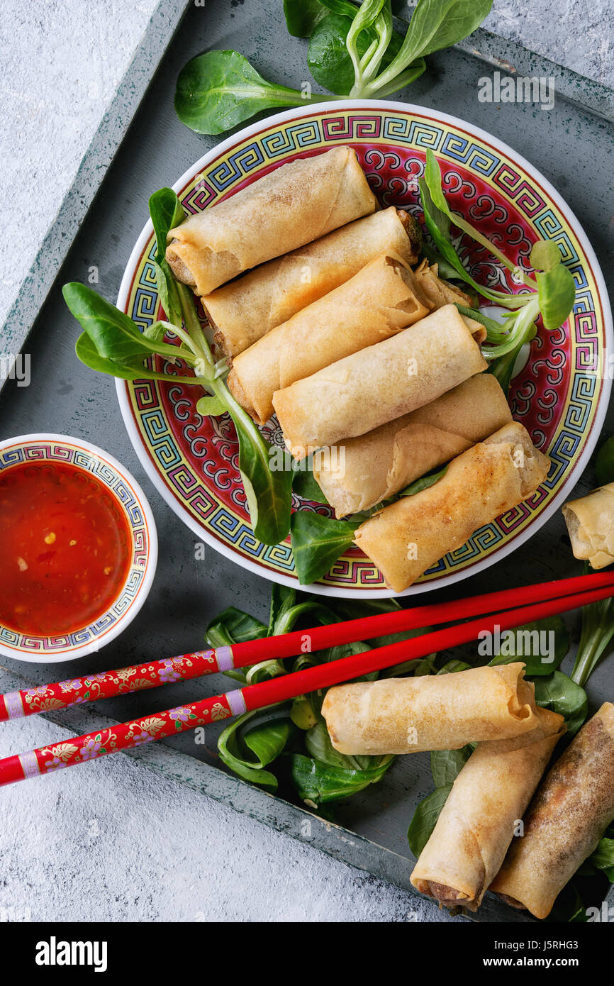 Fried spring rolls with sauce Stock Photo - Alamy