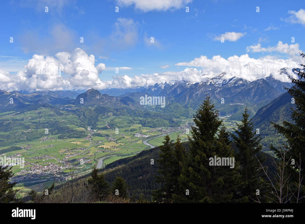 Valley and mountains. Beautiful alpine view from Rossfeldstrasse ...