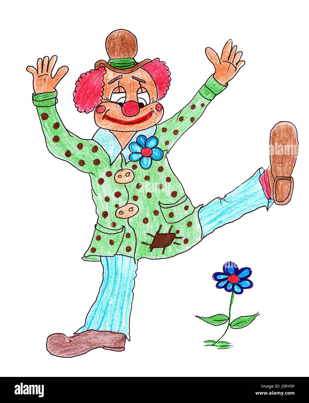 blue flower plant green brown brownish brunette hat clown spring ...