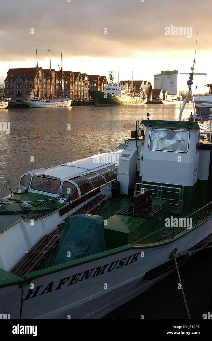 old town harbor sunset East Frisia harbours empty sailing boat sailboat ...