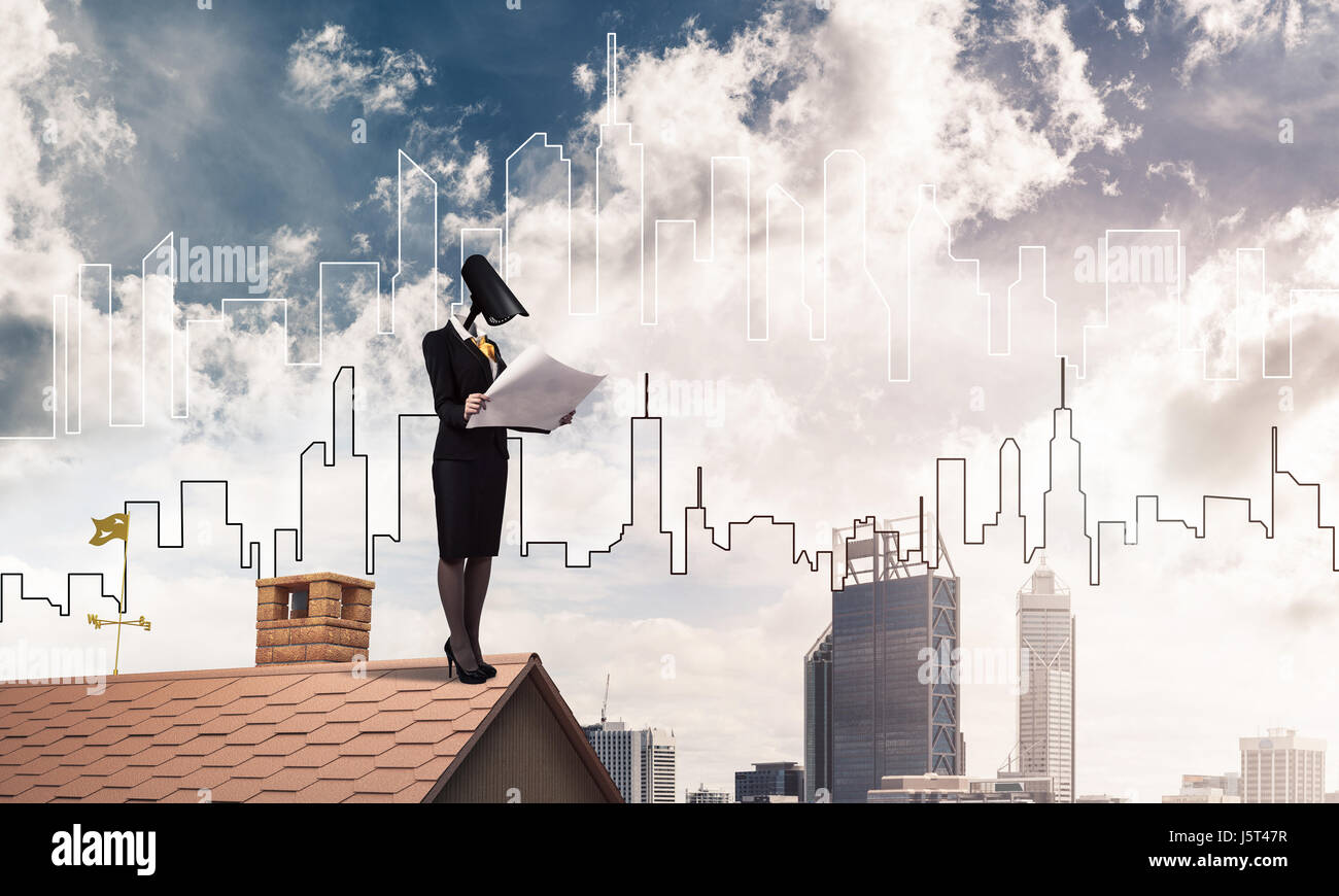 Concept of home security and privacy protection with camera head Stock ...