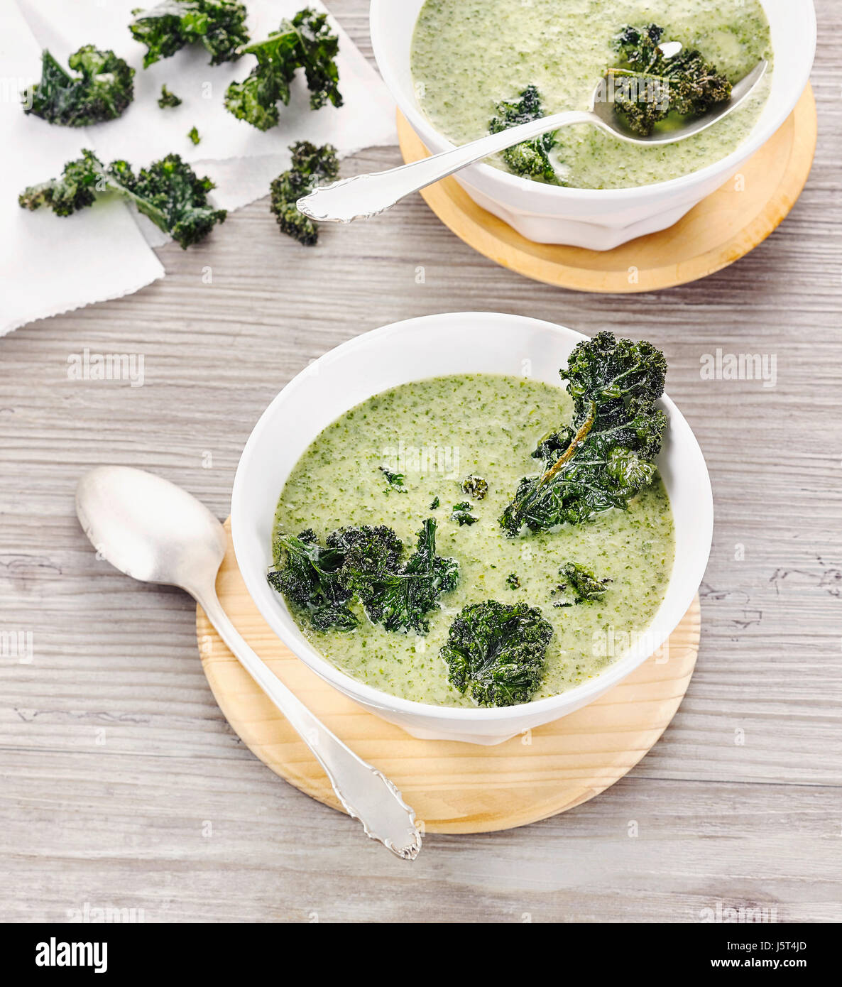 Kale cream soup with deep fried kale Stock Photo - Alamy