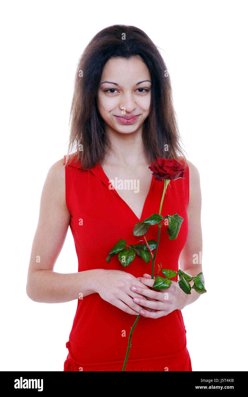 woman flower rose plant young younger laugh laughs laughing twit giggle ...
