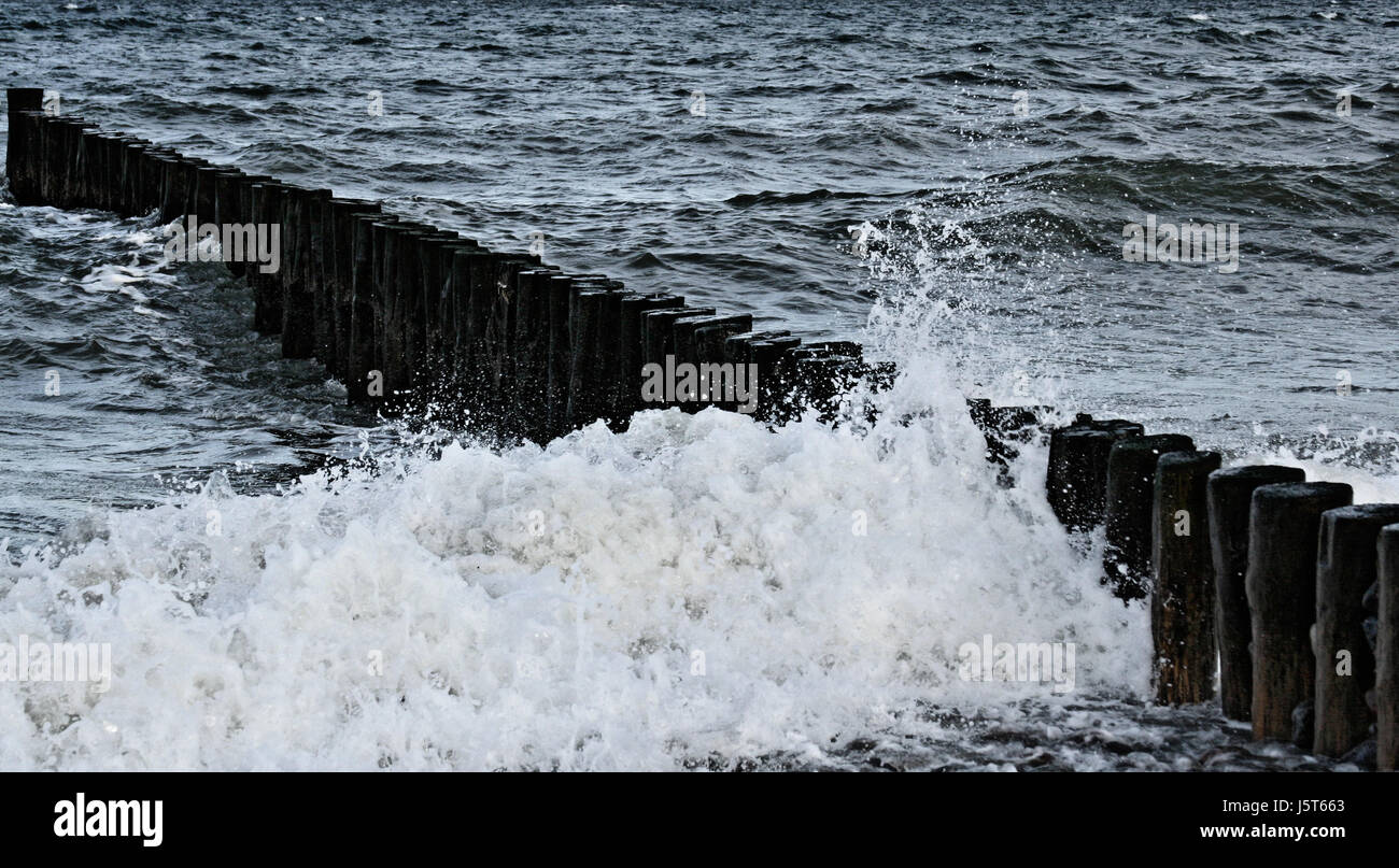wood beach seaside the beach seashore surf breakwater spray salt water ...