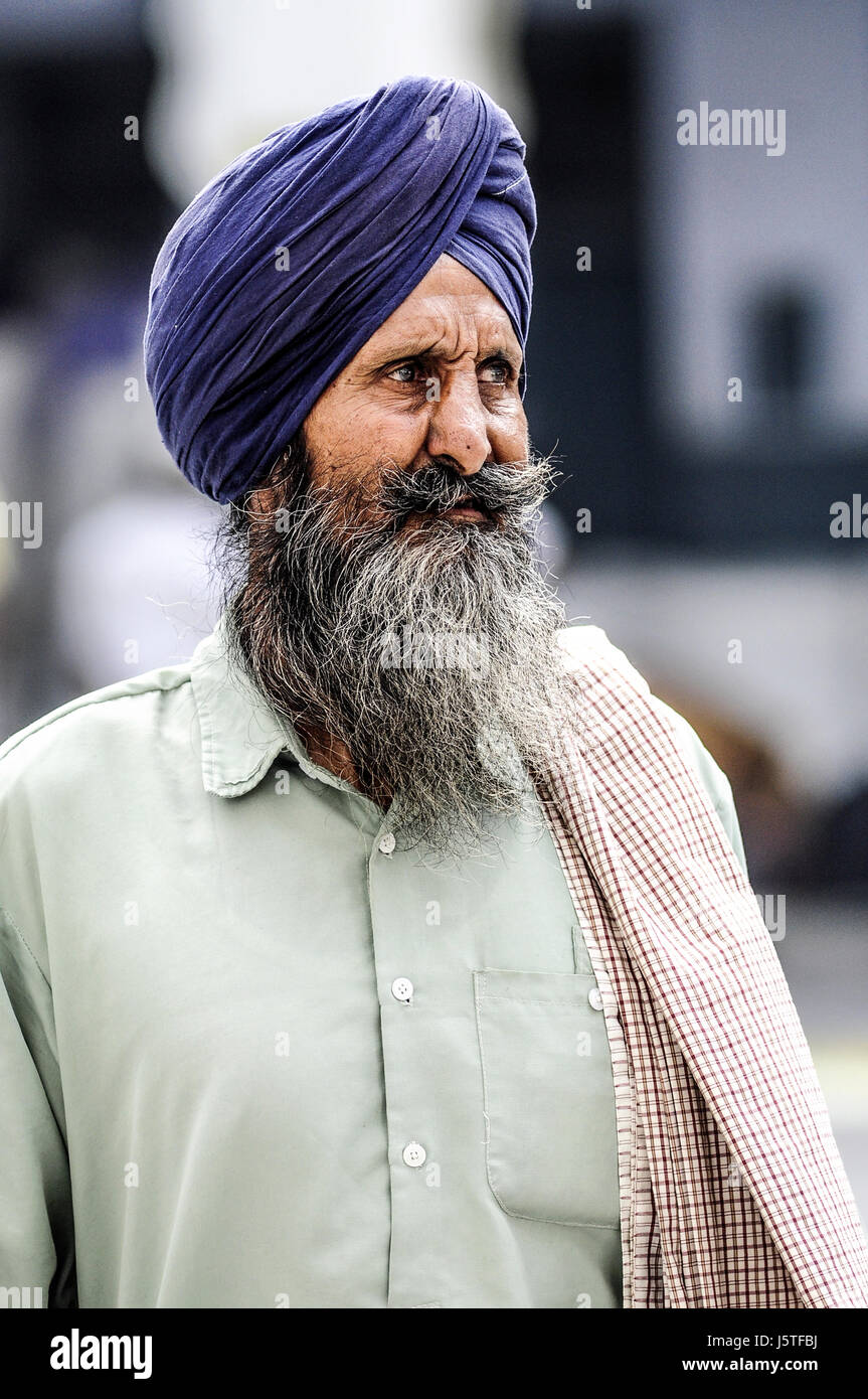Amritsar, India, september 5, 2010: Portrait of Indian man, with blue ...