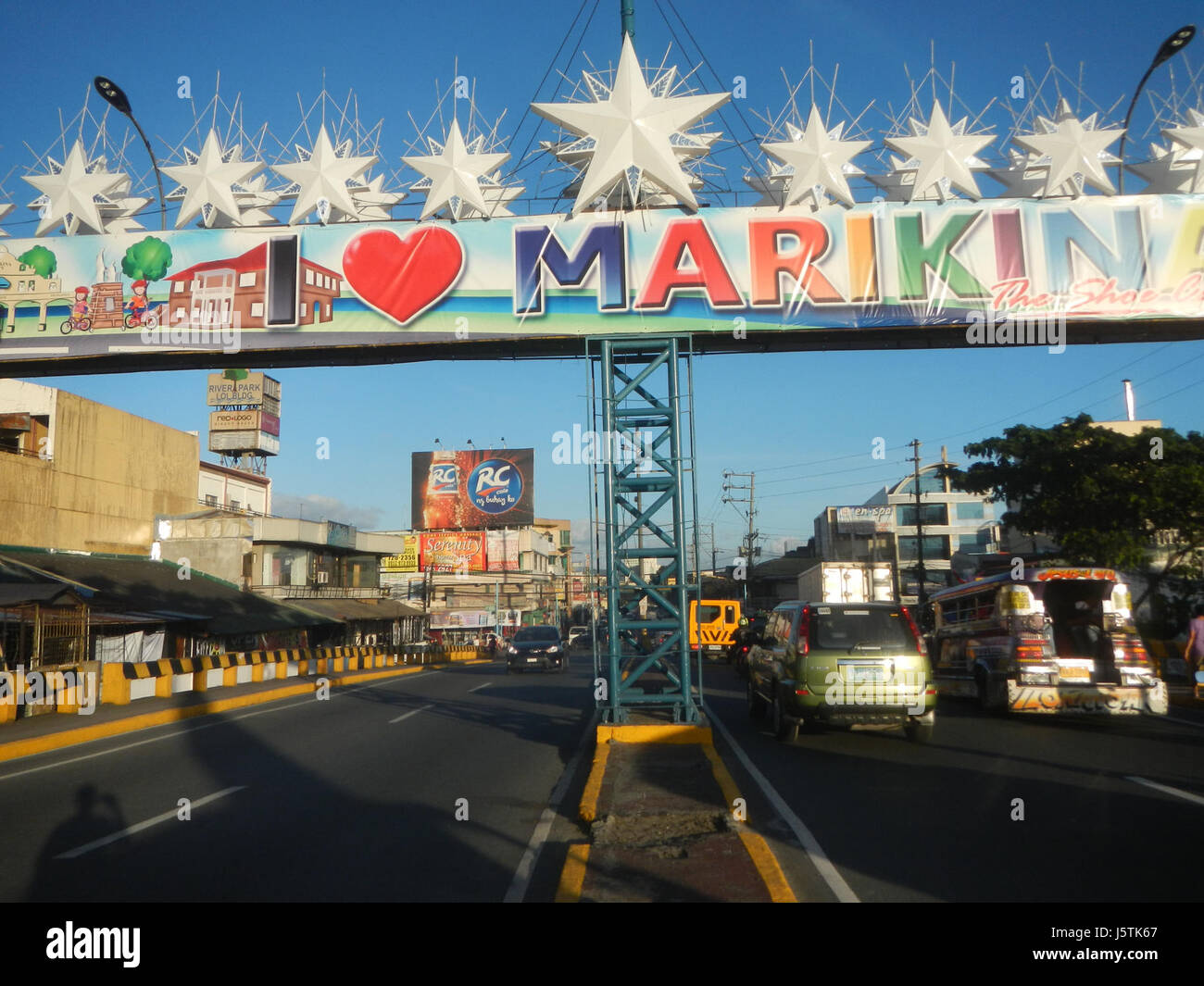 The Marikina Bridge, spanning the Marikina River in the Philippines, is ...