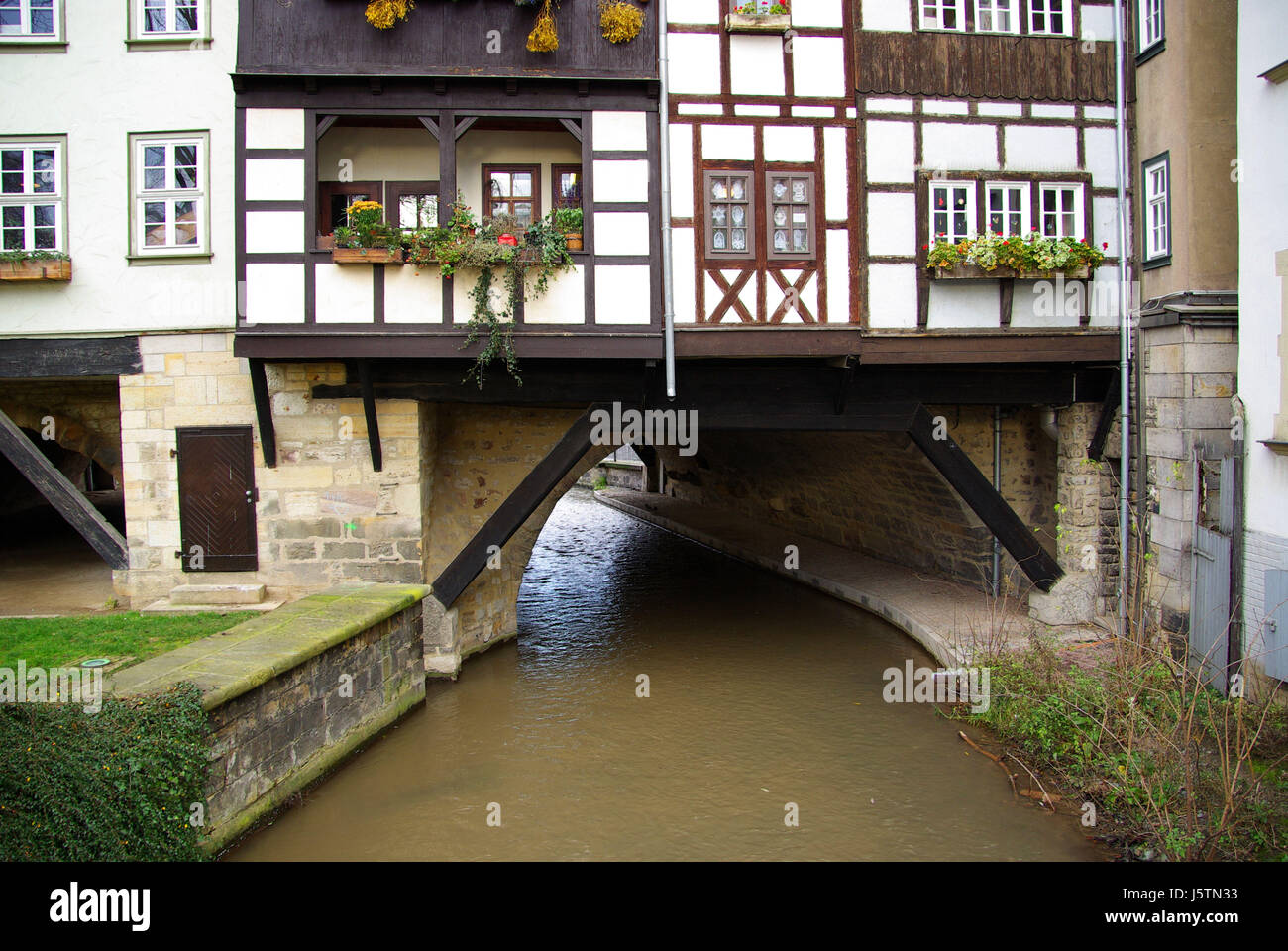 house building historical city town bridge beam frame-work germany ...