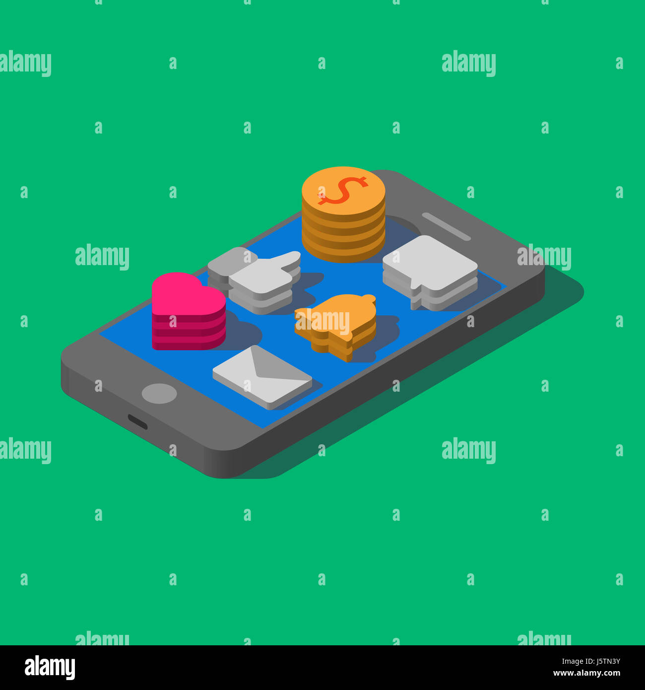Cell phone. Flat isometric. Mobile device. Grey smartphone. Touchscreen ...