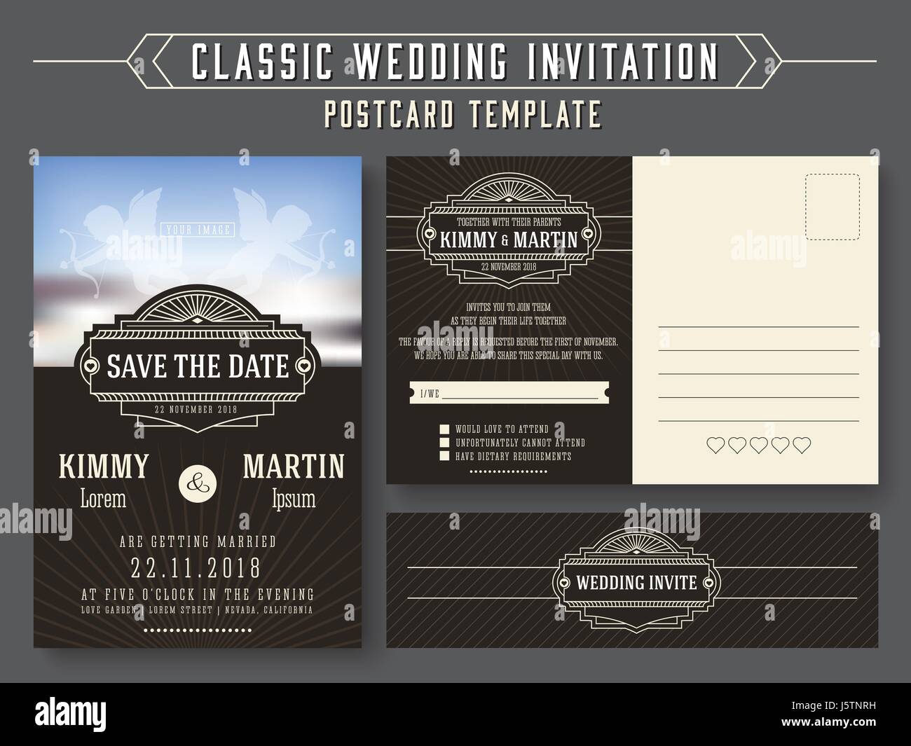Classic vintage wedding invitation card design, suitable for both ...