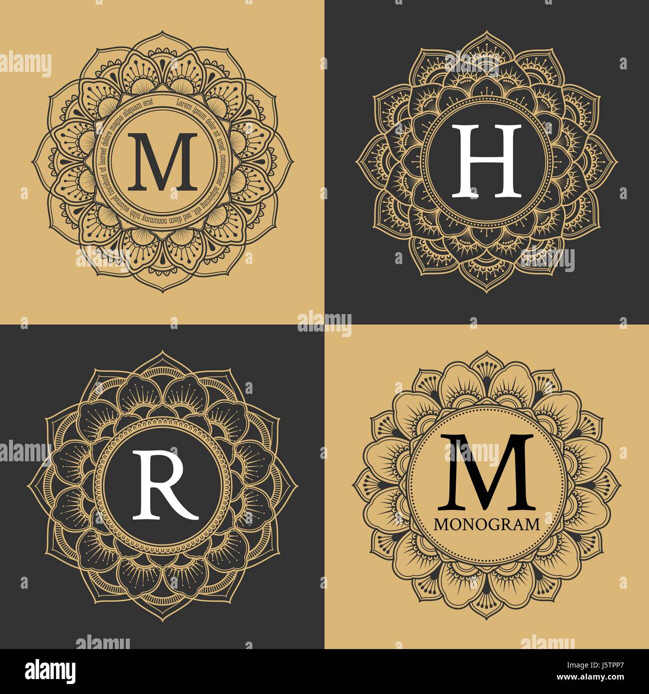 Monogram circle frame vintage luxury style. Elegant circle frame for ...