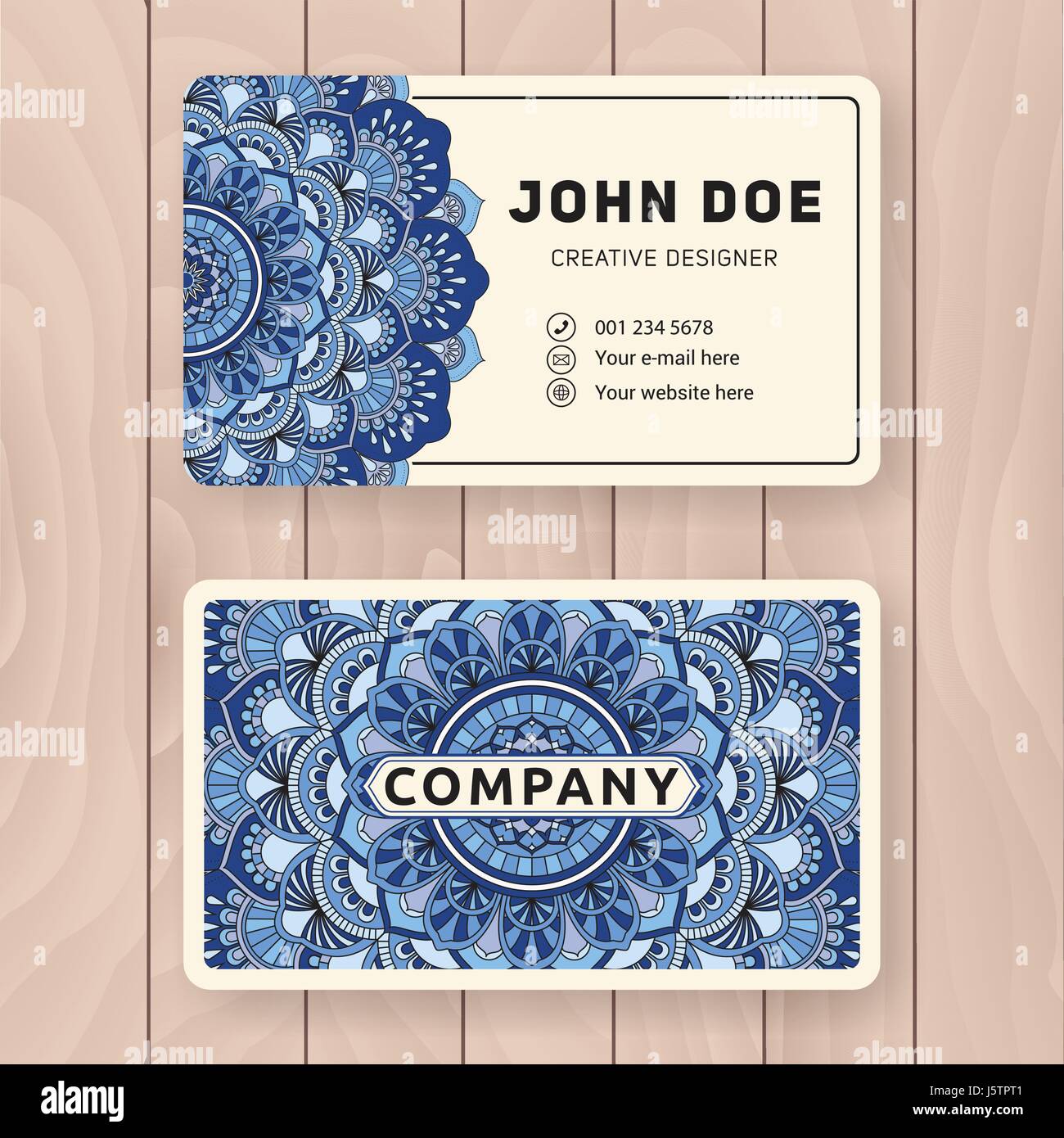 Creative useful business name card design. Vintage colored Mandala ...