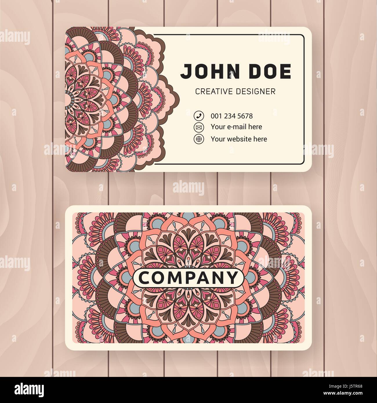 Creative useful business name card design. Vintage colored Mandala ...