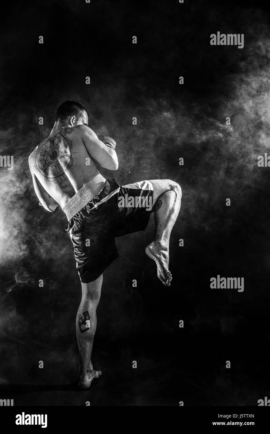 Happy Winning Mixed Martial Arts Fighter Punching in Smoke Stock Photo ...