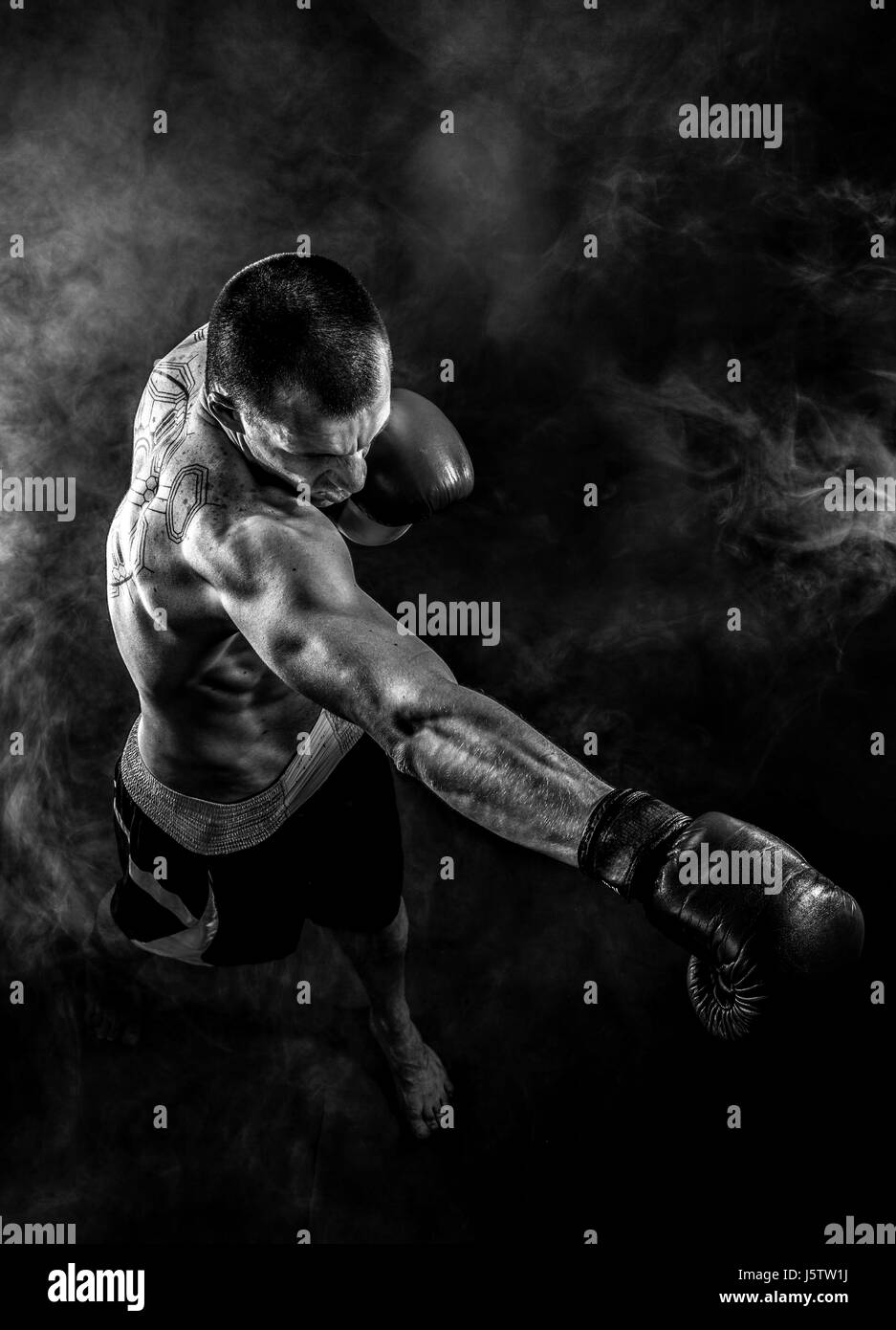 Happy Winning Mixed Martial Arts Fighter Punching in Smoke Stock Photo ...