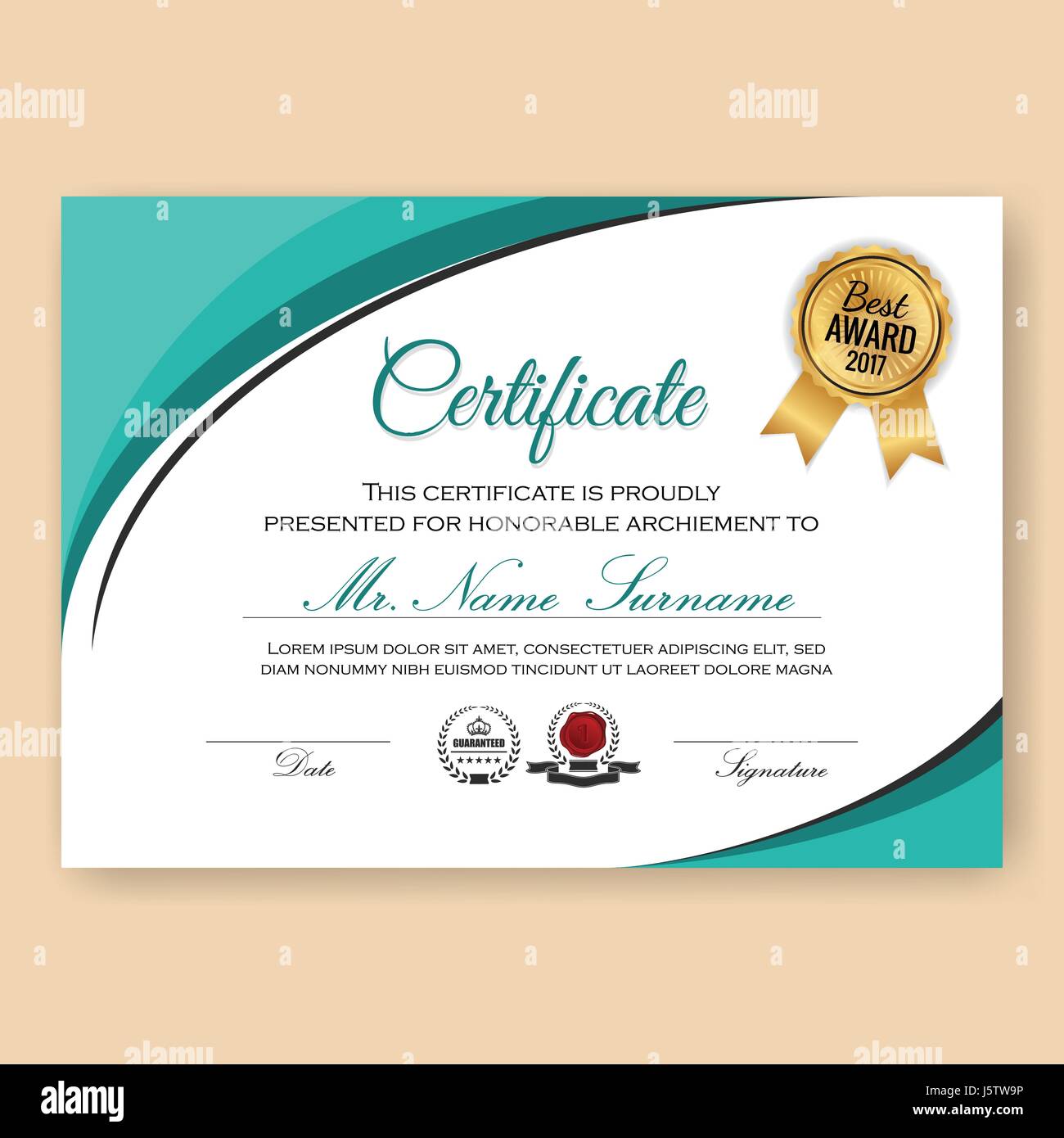 Modern Verified Certificate Background Template with Turquoise Color ...