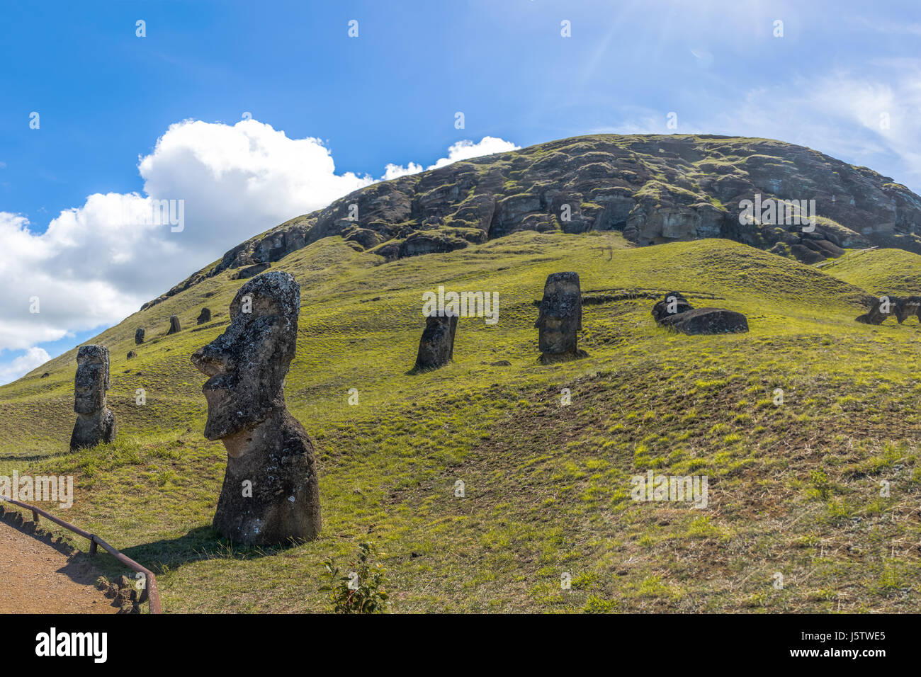 Moai Statues of Rano Raraku Volcano Quarry - Easter Island, Chile Stock ...