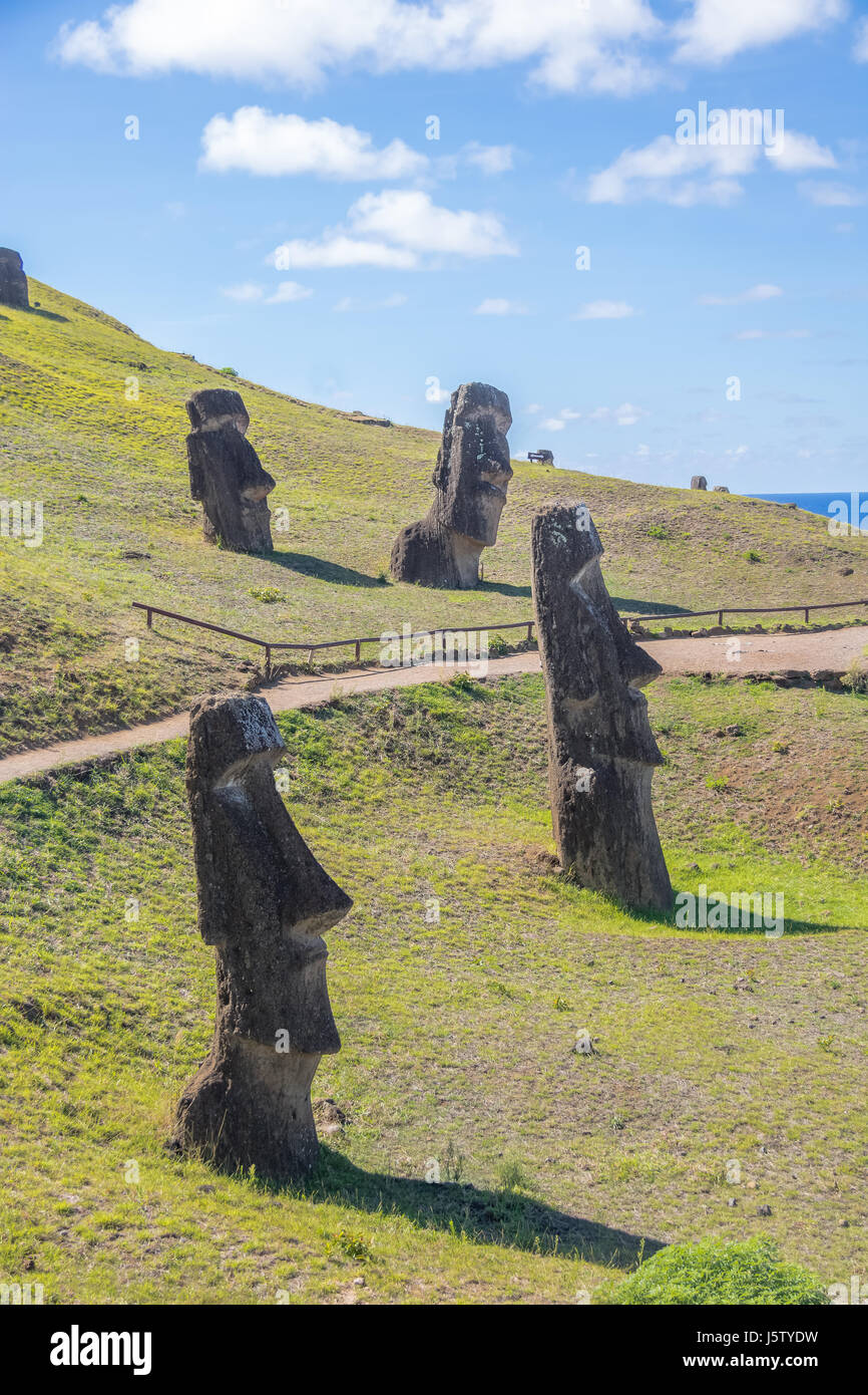 Moai Statues of Rano Raraku Volcano Quarry - Easter Island, Chile Stock ...